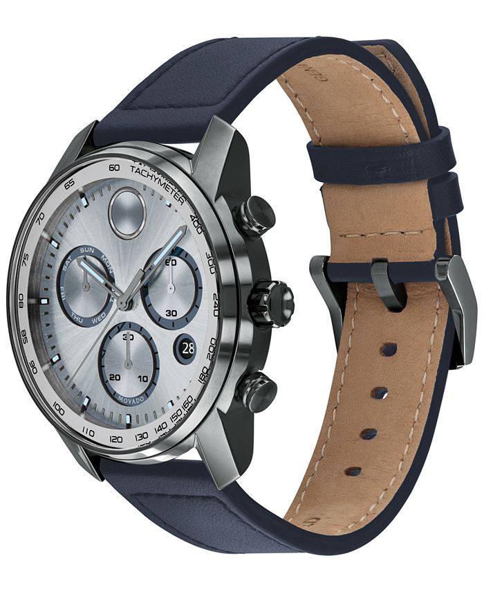 Movado Men's Bold Verso Swiss Quartz Chronograph Navy Genuine Leather ...