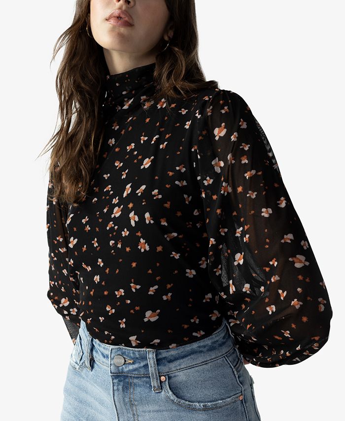 Sanctuary Women's Night Dream Printed Mesh Mock Neck Top & Reviews ...