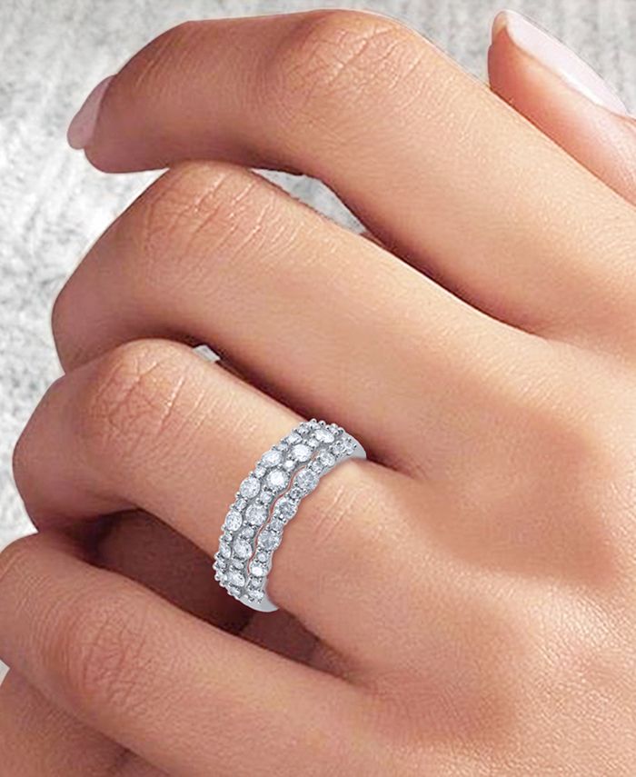 Macy's Diamond Three Row Ring (1 ct. t.w.) in 14k White Gold - Macy's