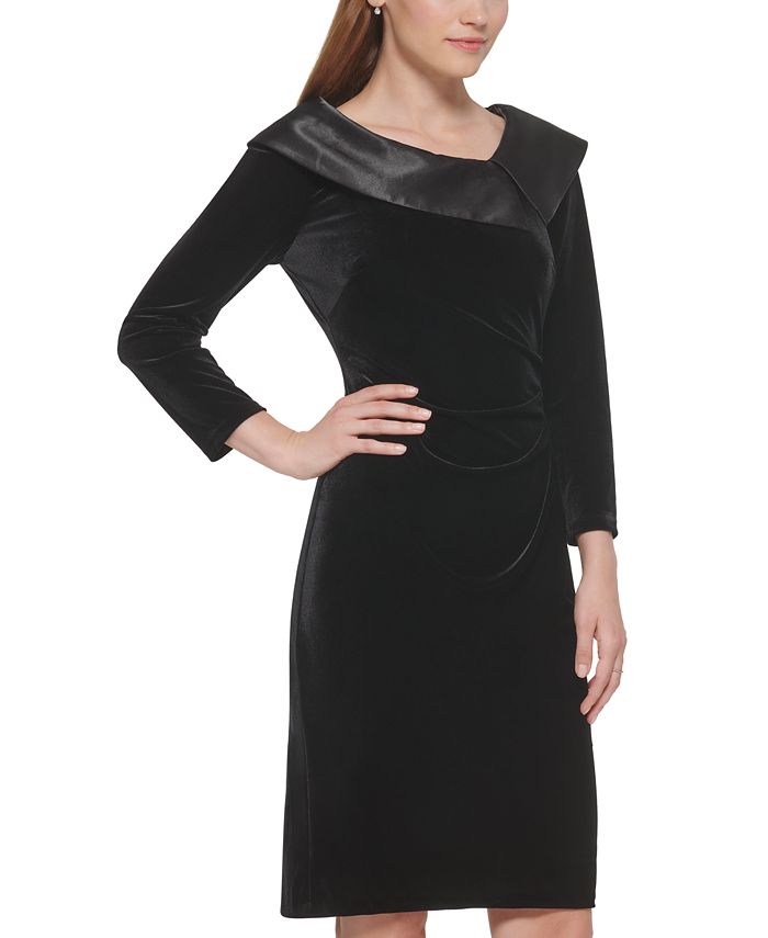 Jessica Howard Petite Stretch Velvet & Satin Sheath Dress - Macy's