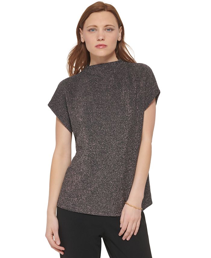Calvin Klein Women's Metallic Short Sleeve Top - Macy's