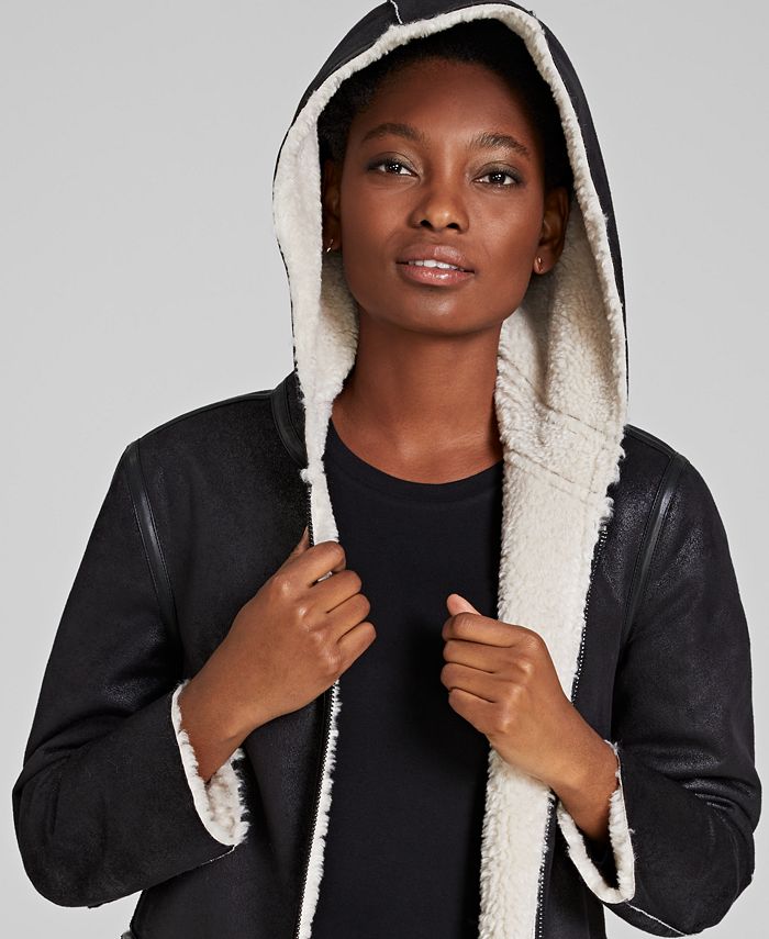 DKNY Women's Hooded Faux-Shearling Coat & Reviews - Coats & Jackets - Women - Macy's