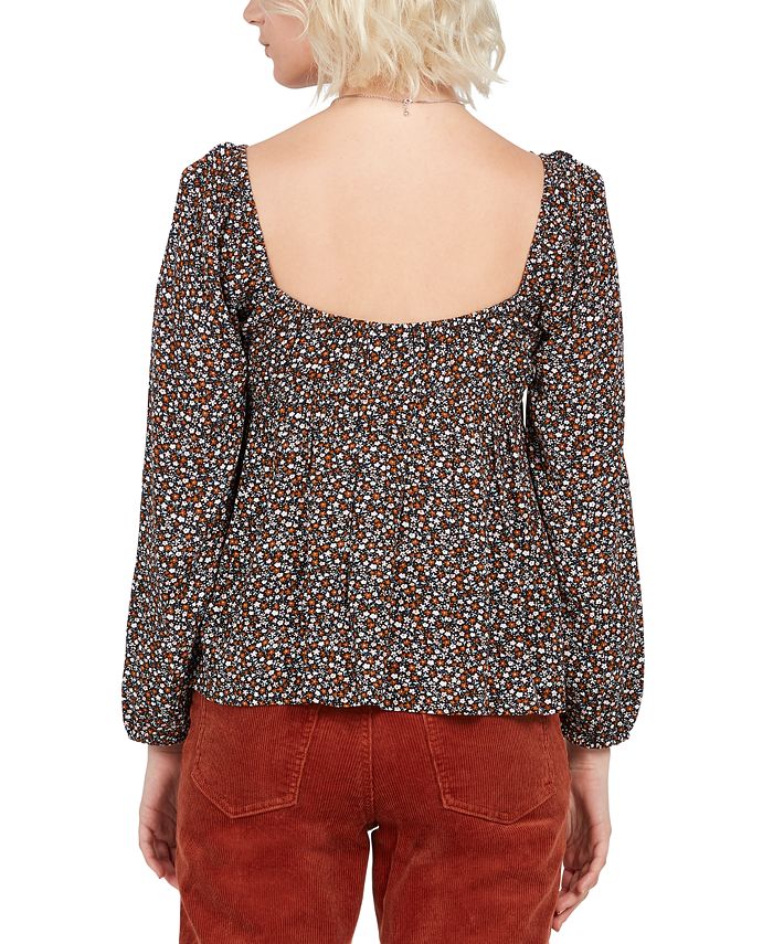 Volcom Juniors' Hey Stone Hey Printed Puff-Sleeve Top - Macy's