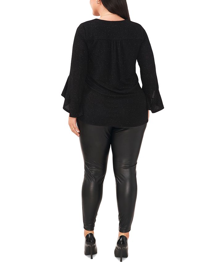Msk Plus Size Glitter Bell Sleeve V Neck Knit Top Macys