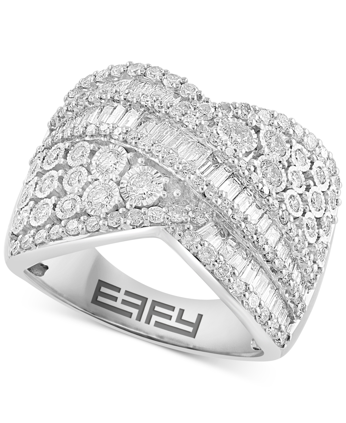 Effy Collection Effy Diamond Baguette & Round Multirow Crossover Ring ... Effy Collection Effy Diamond Baguette & Round Multirow Crossover Ring ...