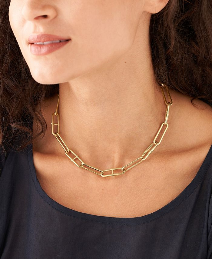 Fossil Heritage D Link Gold-tone Stainless Steel Chain Necklace - Macy's