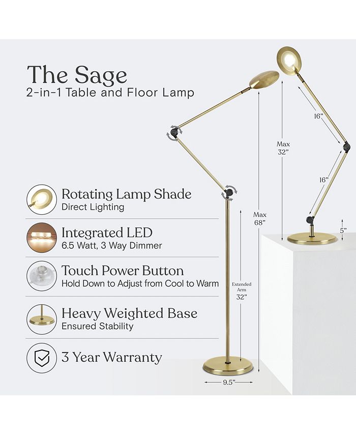 Brightech Sage LED 2-in-1 Modern Floor and Desk Lamp Combo with 3 Color ...