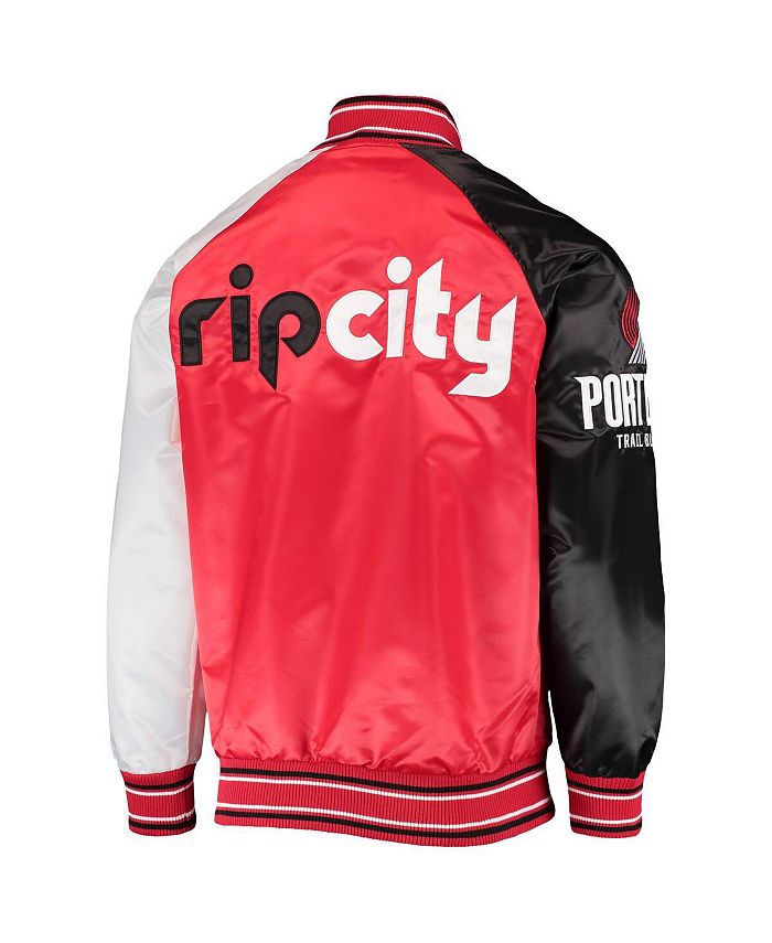 Starter Men's Red, Black Portland Trail Blazers Reliever Varsity Satin ...