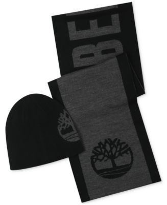 Timberland Men's Reversible Hat Logo Jacquard Scarf, 2 Piece Set - Macy's
