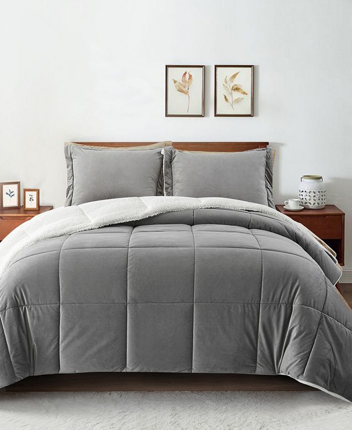 UNIKOME Classic 3 Piece Winter Quilt Sherpa Ultra-Soft Reversible Down Alternative Comforter Set ...