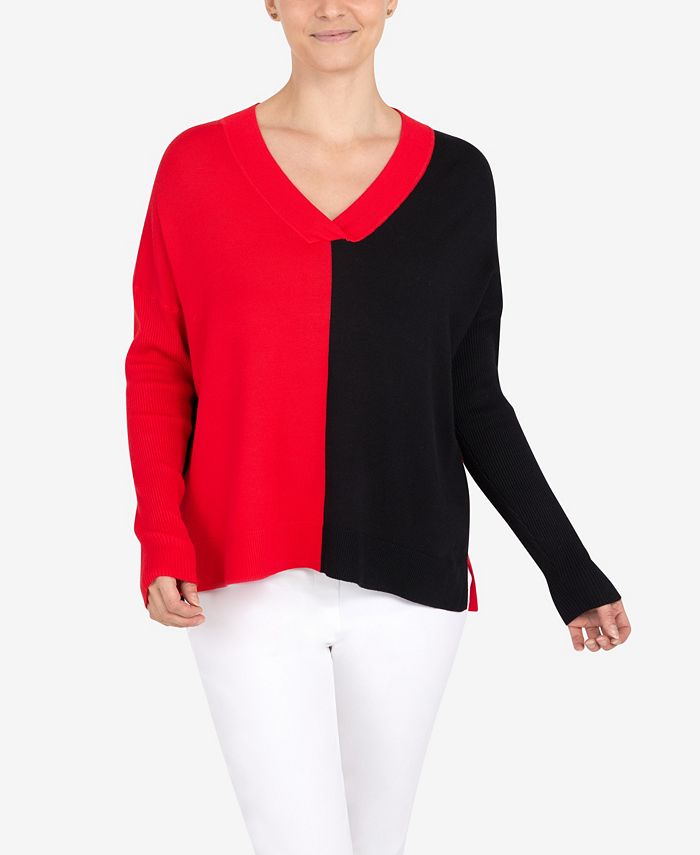 Ruby Rd. Petite Color Block V-Neck Sweater - Macy's