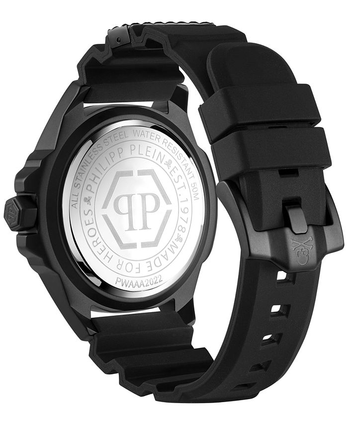 Philipp Plein Men's The $kull Black Silicone Strap Watch 44mm - Macy's