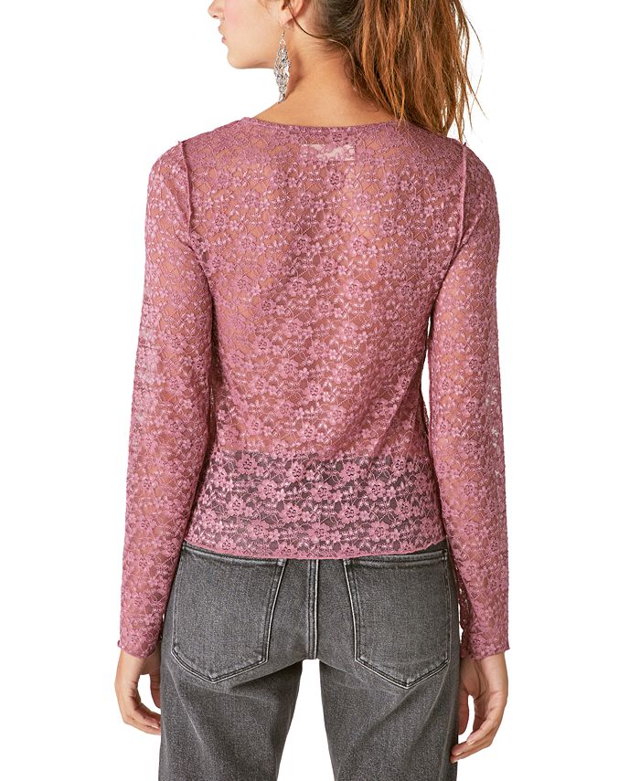 Lucky Brand Lace Crew Neck Long Sleeve Top - Macy's