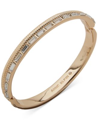 Anne Klein Gold-Tone Baguette Crystal & Omega Chain Bangle Bracelet ...