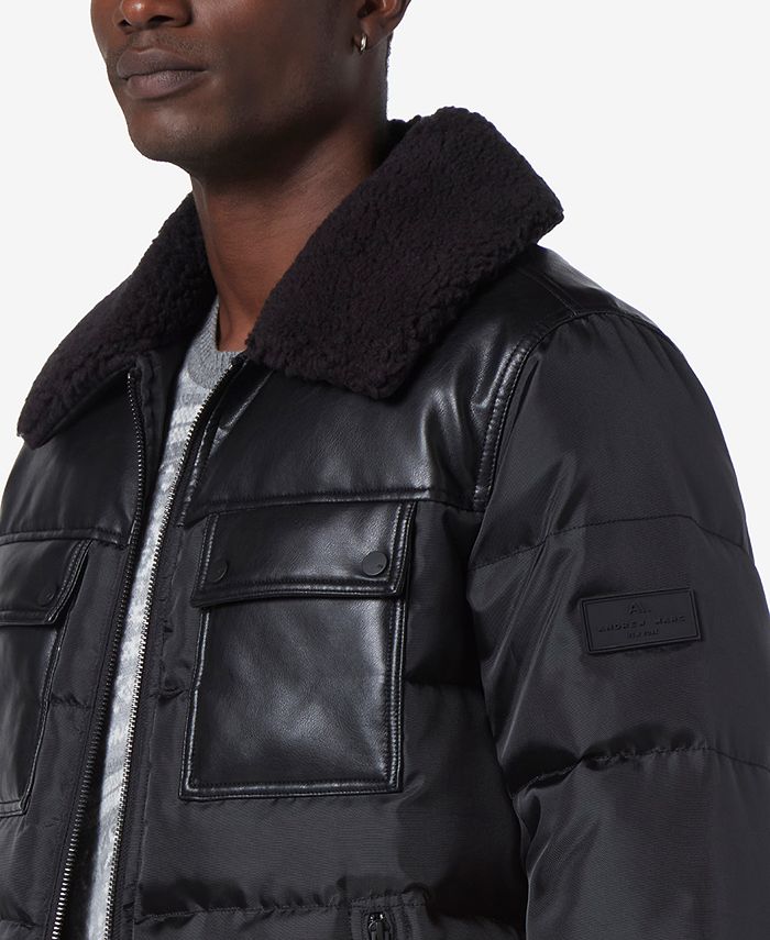 Marc New York Men's Beaumont Aviator Puffer with Faux Leather Trim - Macy's