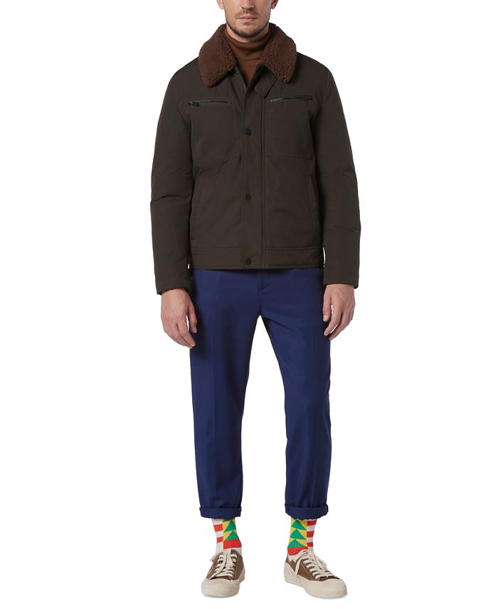 Marc New York Men's Randall Insulated Waxed Cotton Aviator Jacket with ...