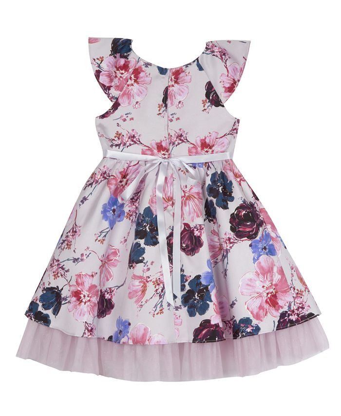 Rare Editions Toddler Girls Floral Dress with Mesh Ruffle Hem - Macy's