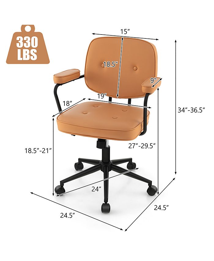 Costway PU Leather Office Chair Adjustable Swivel Leisure Desk Chair ...