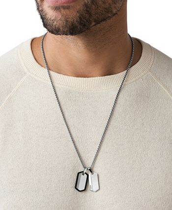 Fossil Men's Chevron Stainless Steel Dog Tag Necklace - Macy's