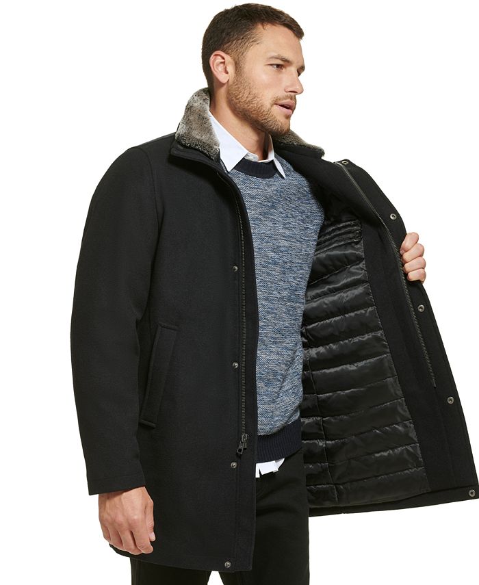 Calvin Klein Men's Urban Walker Coat with Detachable Faux Rabbit Fur at ...