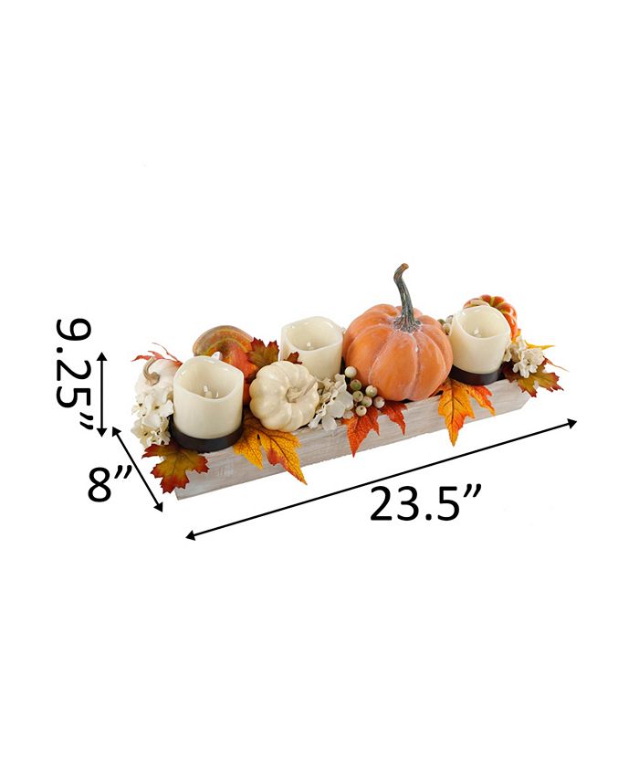 Flora Bunda Ledge Pumpkin Arrangement with Candle Holder, 23" - Macy's