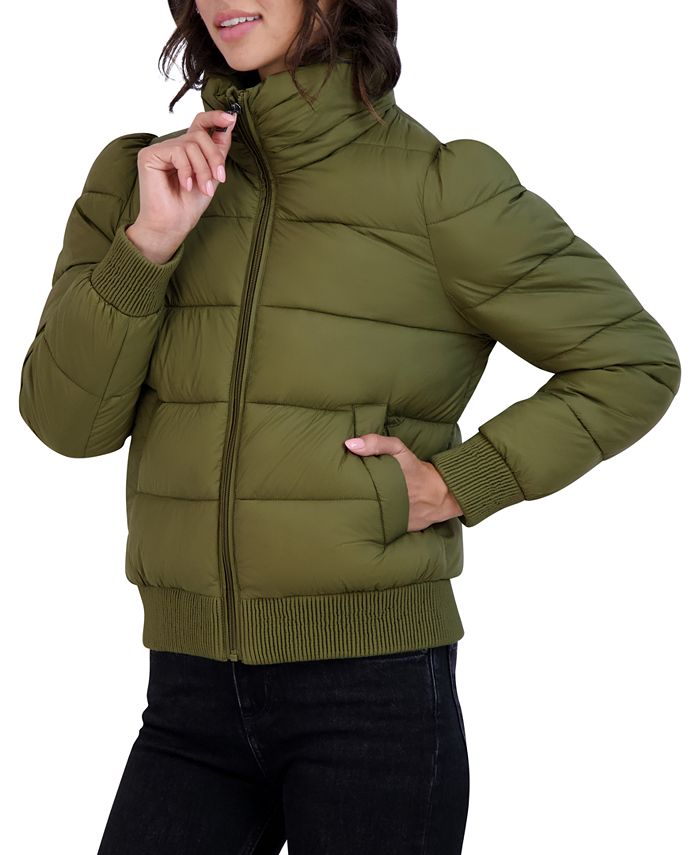 Tahari Women's Hooded Puff-Shoulder Bomber Puffer Coat & Reviews ...