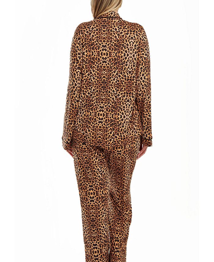 iCollection Chiya Plus Size Modal Leopard Pajama Pant Set with Button ...