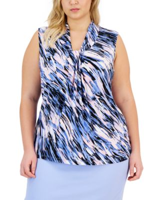 Kasper Plus Size Printed Sleeveless Twisted-Neck Top - Macy's
