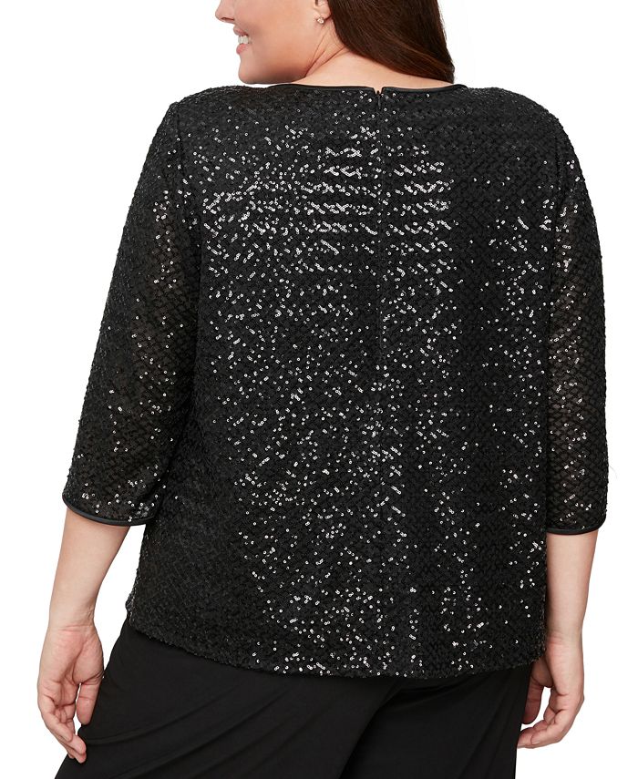 Alex Evenings Plus Size Sequined Elbow-Sleeve Jacket & Shell Set - Macy's