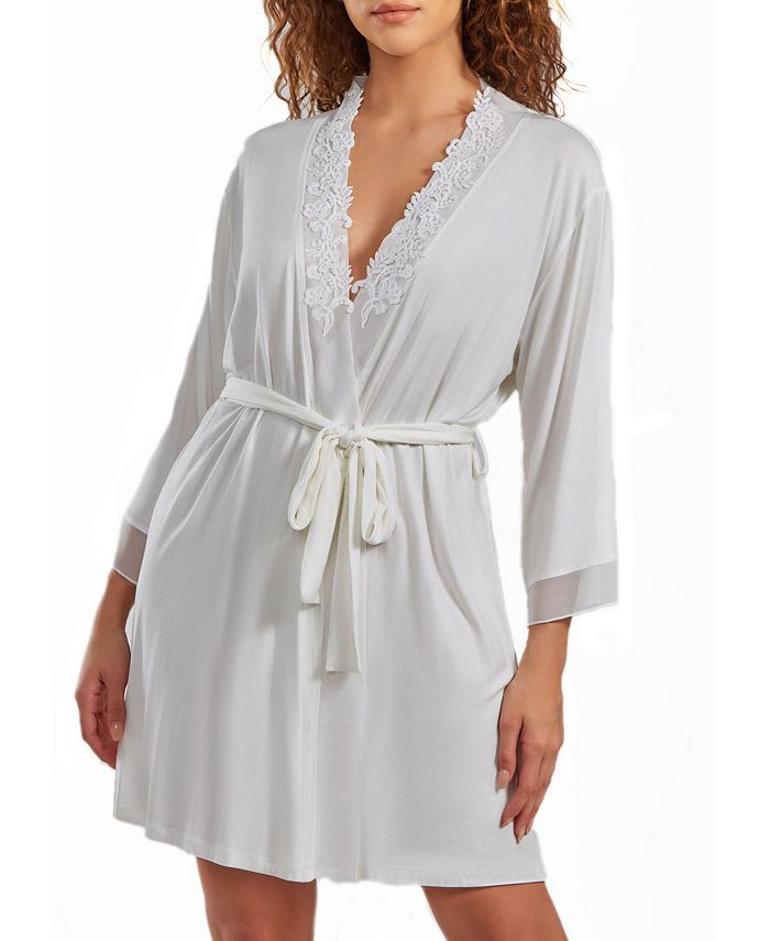 iCollection Women's Cyrus Lace Robe with Mesh Trimmed Sleeves and Self ...