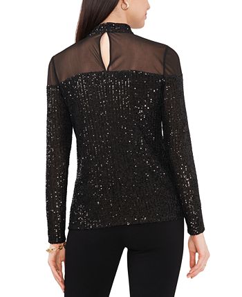 MSK Women's Sequin Illusion Long-Sleeve Turtleneck Top - Macy's