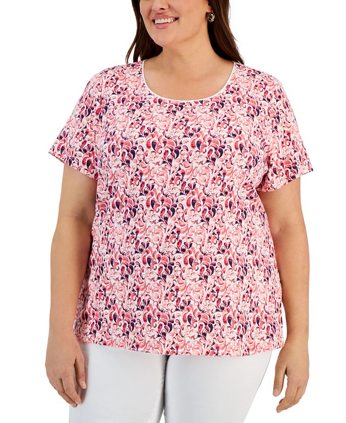Karen Scott Plus Size April Droplets Scoop-Neck Top, Created for Macy's ...