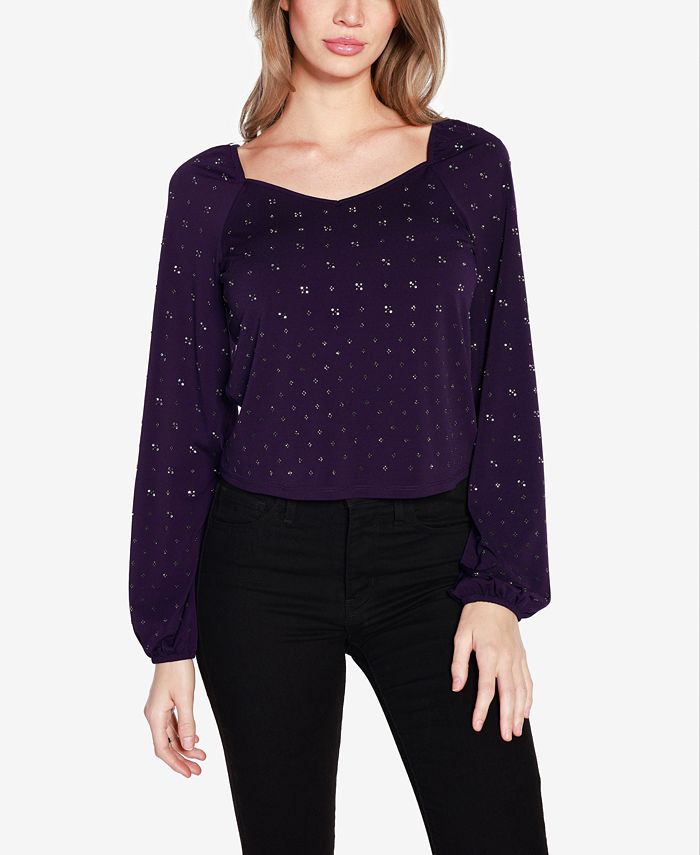 Belldini Black Label Women's Embellished Blouson Sleeve Top - Macy's