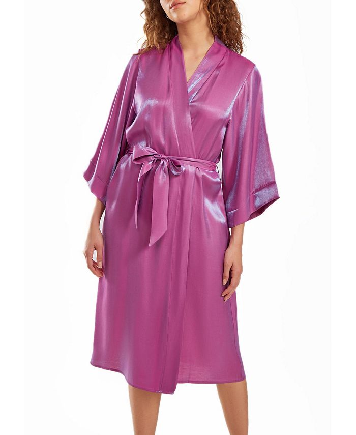 iCollection Women's Skyler Irredesant Robe with Self Tie Sash and inner ...