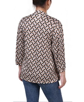 NY Collection Petite 3/4 Sleeve Two-Fer Top - Macy's