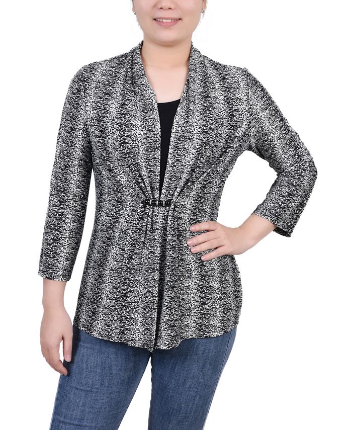 NY Collection Petite 3/4 Sleeve Two-Fer Top - Macy's