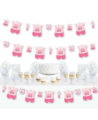 It's a Girl - Pink Baby Shower DIY Decor - Clothespin Garland Banner ...