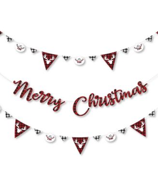 Prancing Plaid - Reindeer Christmas Party Letter Banner Decor - Merry ...