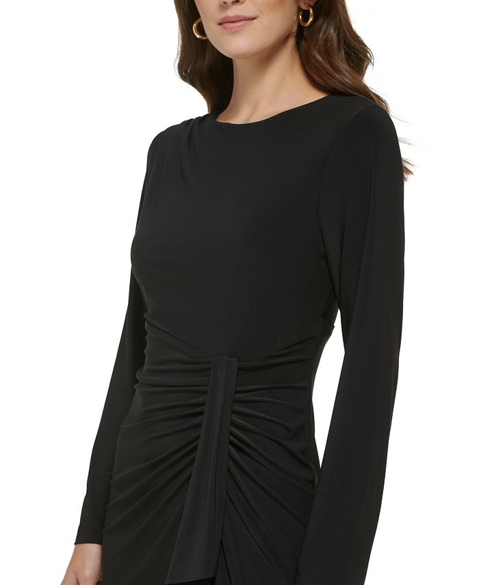 DKNY Side-Ruched Long-Sleeve Knit Dress - Macy's