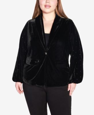 Belldini Black Label Plus Size Embellished Velvet Blazer Jacket - Macy's