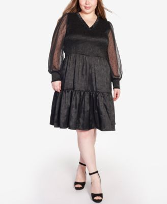 Belldini Black Label Plus Size Tiered V-neck Ruffle Dress - Macy's