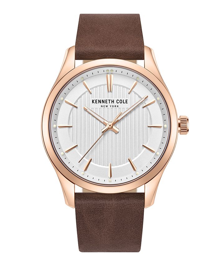 Kenneth Cole New York Men's Modern Classic Brown Genuine Leather Strap ...