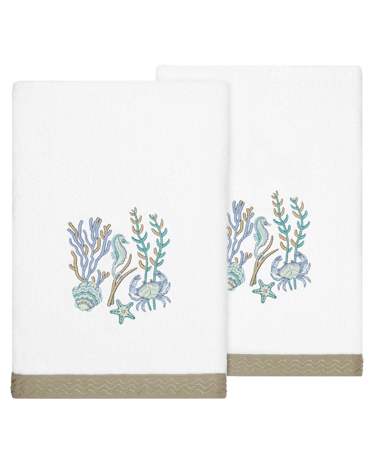 Linum Home Turkish Cotton Aaron Embellished 2-Pc. Bath Towel Set - White