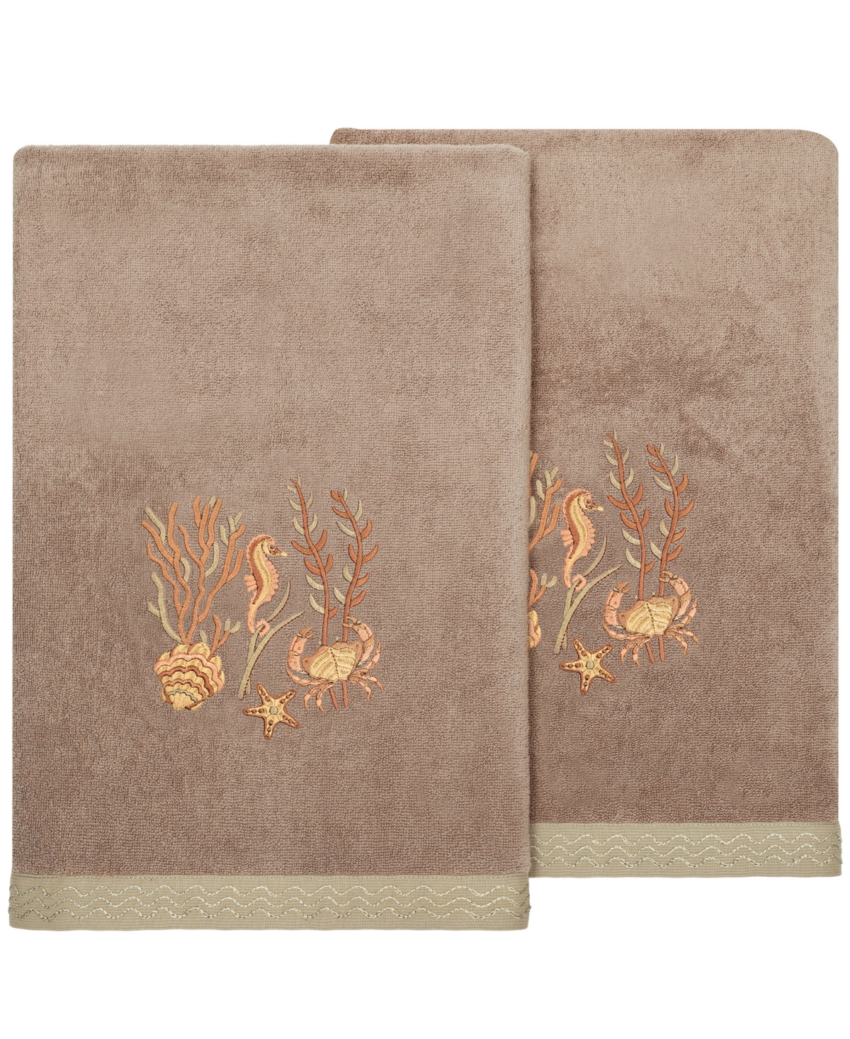 Linum Home Turkish Cotton Aaron Embellished 2-Pc. Bath Towel Set - Cocoa