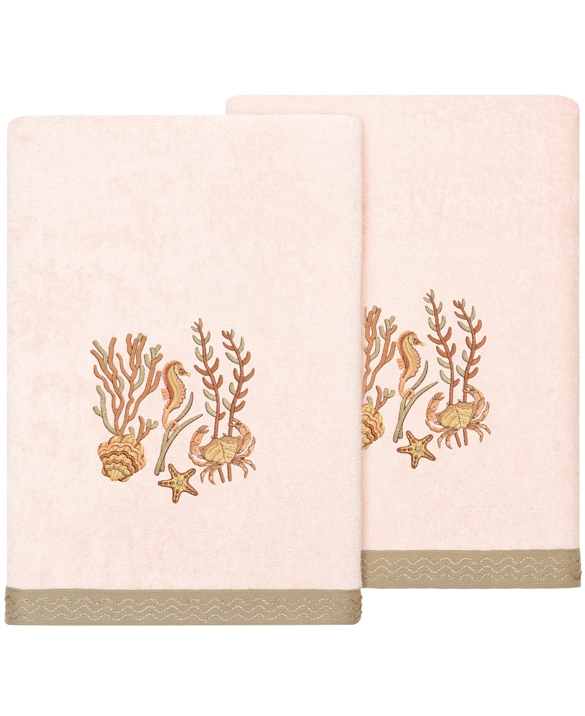 Linum Home Turkish Cotton Aaron Embellished 2-Pc. Bath Towel Set - Blush