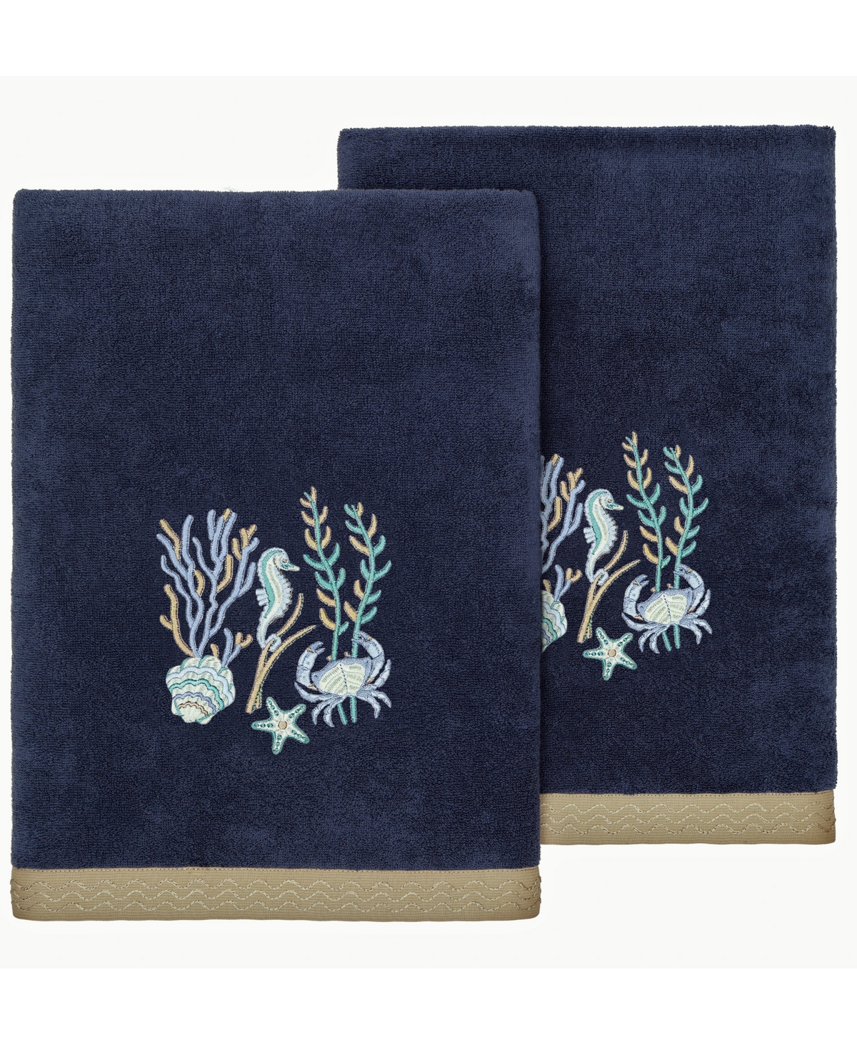Linum Home Turkish Cotton Aaron Embellished 2-Pc. Bath Towel Set - Marine