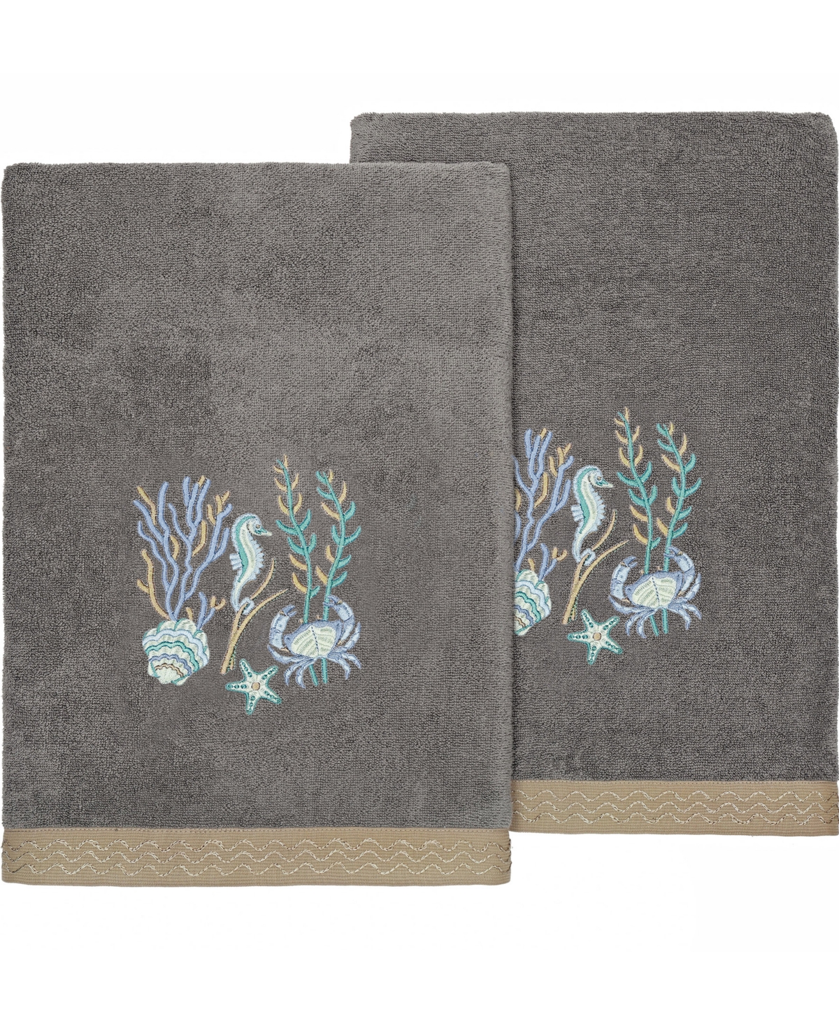 Linum Home Turkish Cotton Aaron Embellished 2-Pc. Bath Towel Set - Charcoal