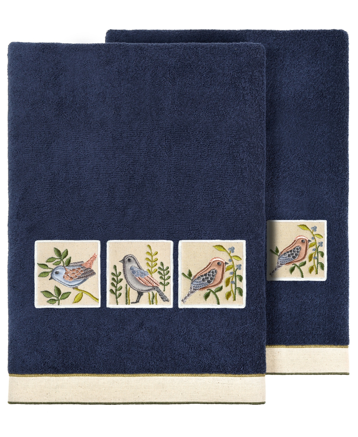 Linum Home Turkish Cotton Belinda Embellished 2-Pc. Bath Towel Set - Marine