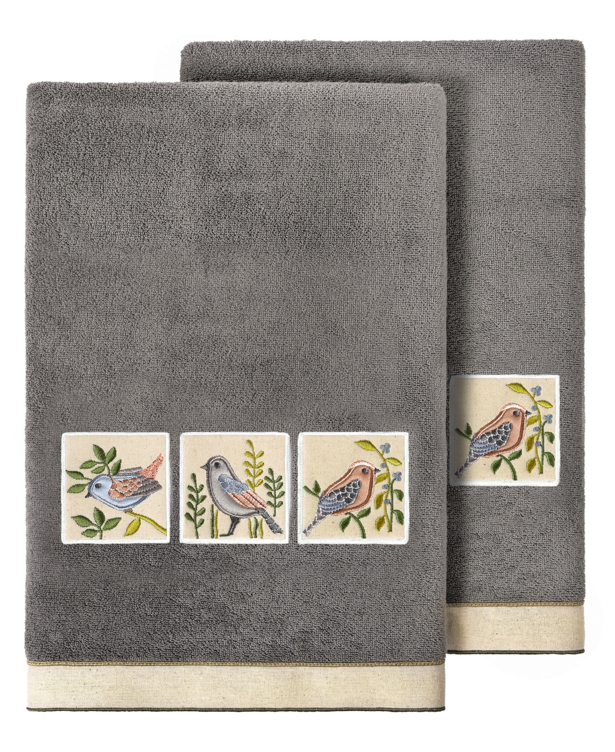 Linum Home Turkish Cotton Belinda Embellished 2-Pc. Bath Towel Set - Charcoal