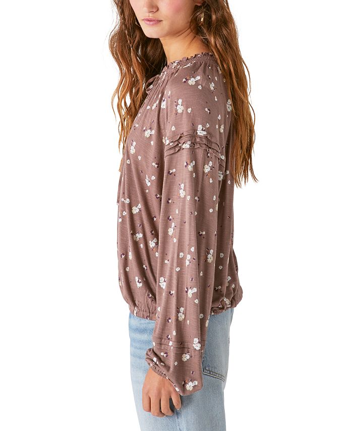 Lucky Brand Women's Floral-Print Pintuck-Sleeve Top - Macy's